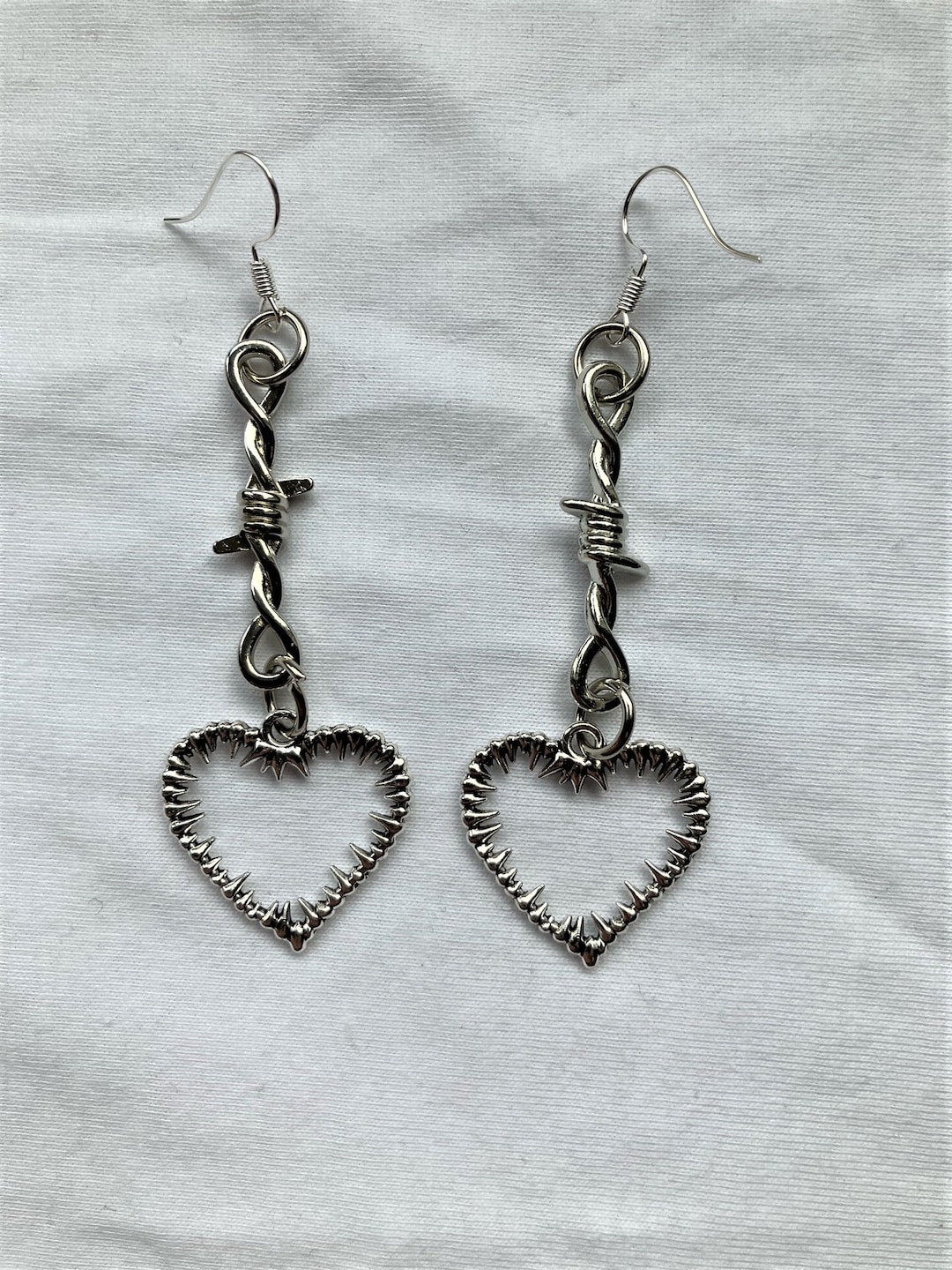 Barbed Wire Love Heart Silverearrings | Emo Goth Cool Fashion Rock ...