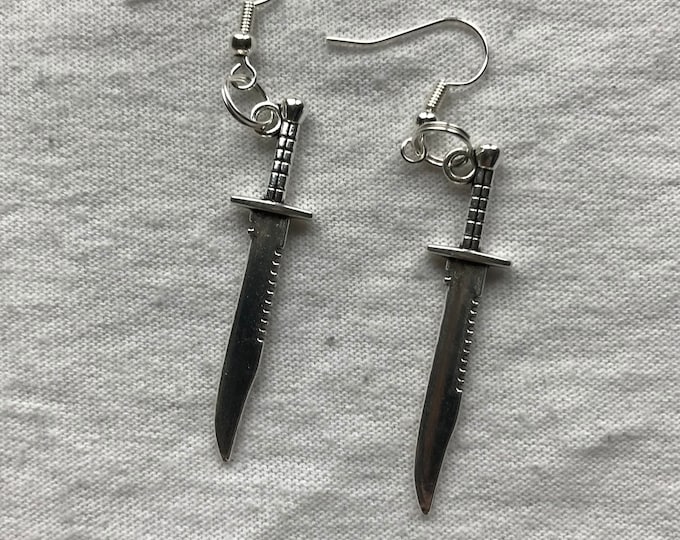 Dagger Silver Earrings Emo Goth Cool Fashion Rock Tattoo - Etsy