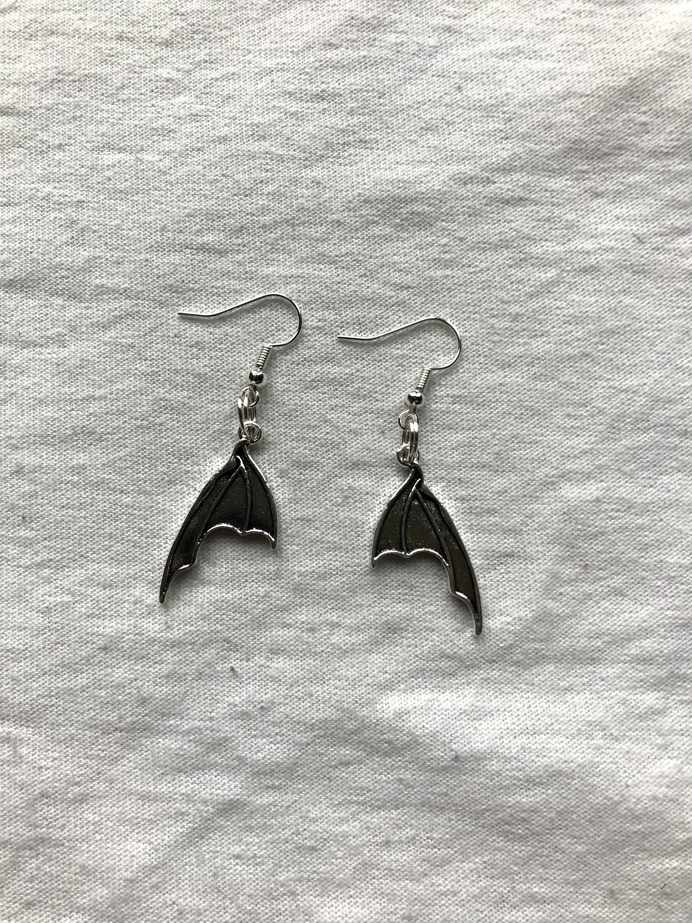 Bat Wing Silver Earrings Emo Goth Cool Fashion Rock Tattoo - Etsy UK