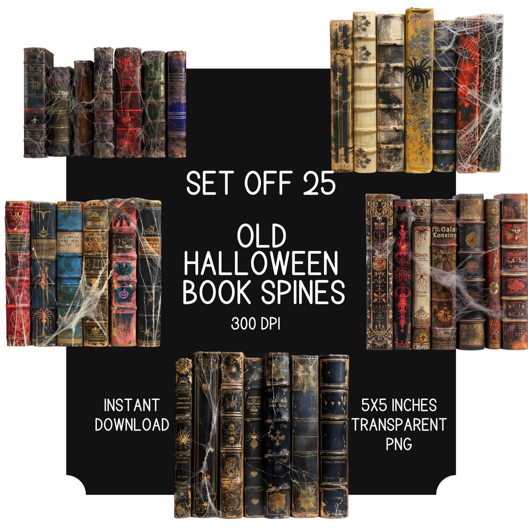Spooky Halloween Book Spine Clipart: Cobweb PNG Images (digital ...