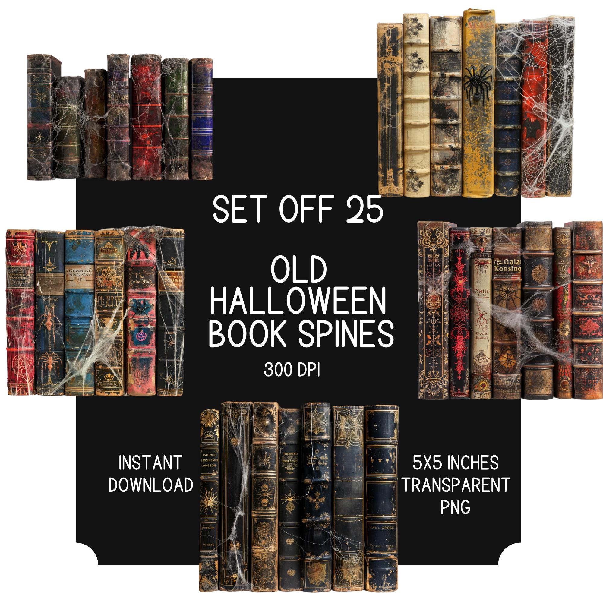 Old Spooky Halloween Book Cover Spine Clipart, Digital Book PNG Images ...