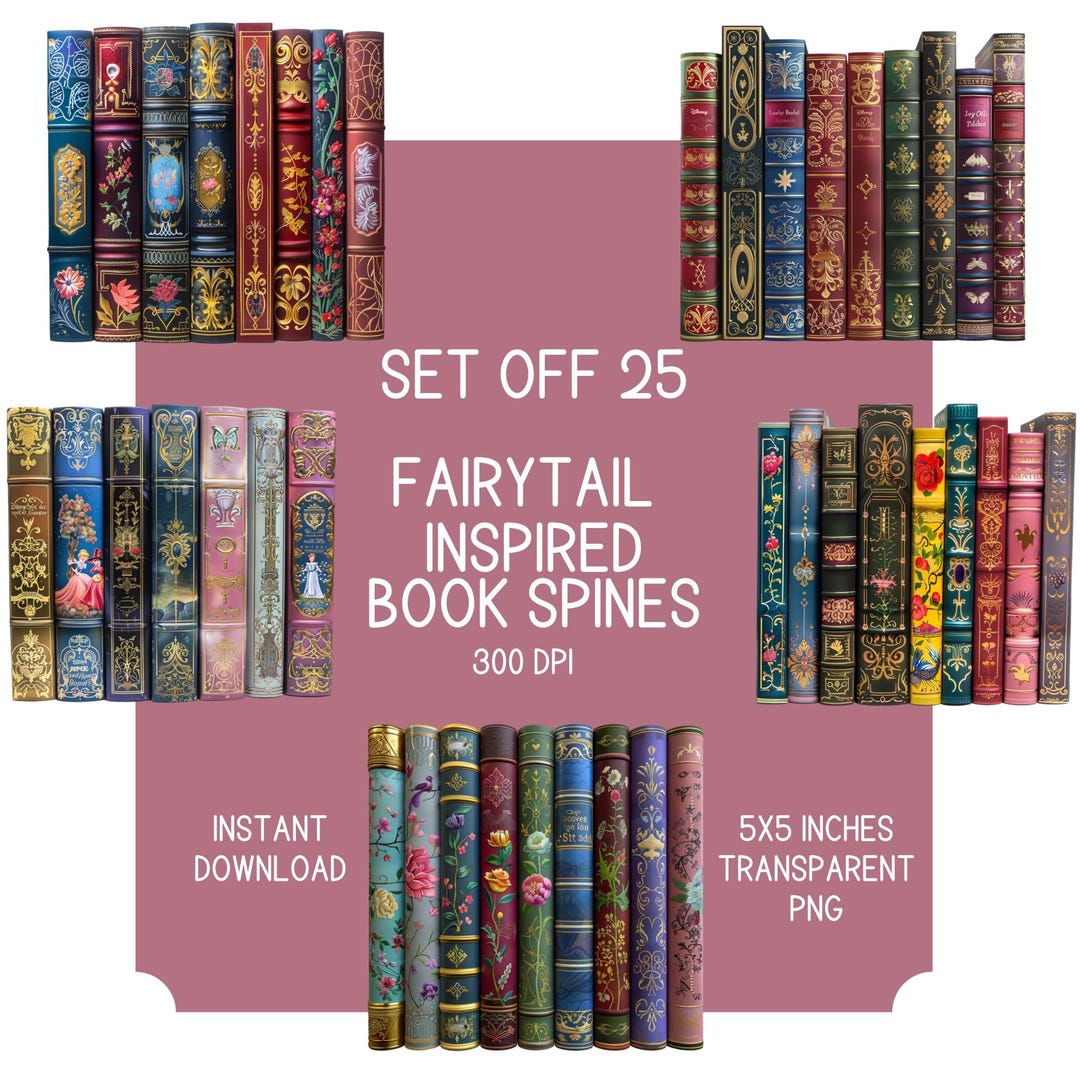 Fairytale Princess Inspired Book Spines PNG Clipart Set, 25 Fairytale ...