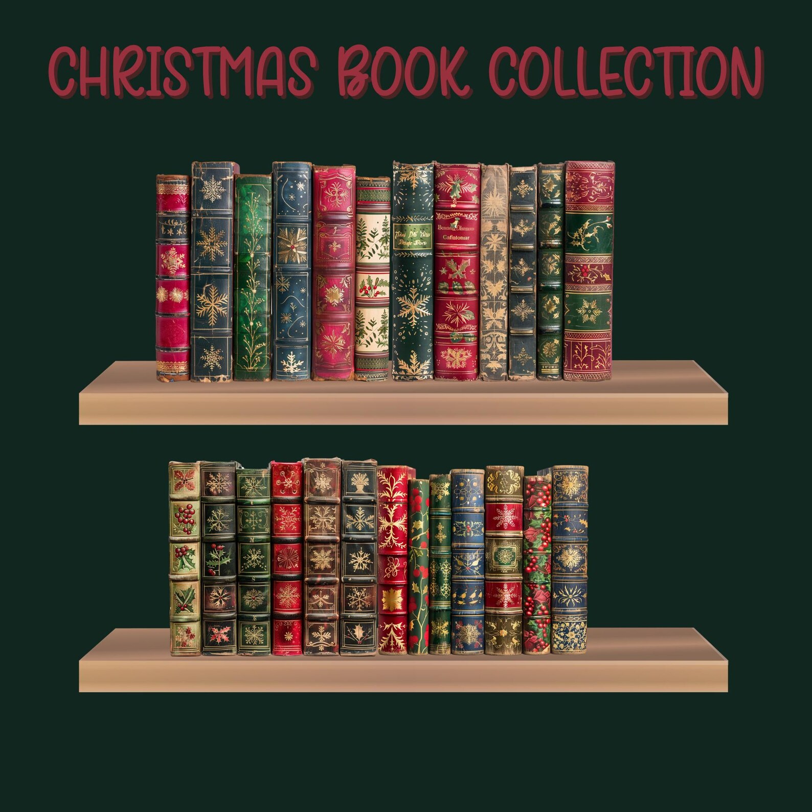 Festive Christmas Book Spines PNG Clipart Set, 25 Realistic Holiday ...