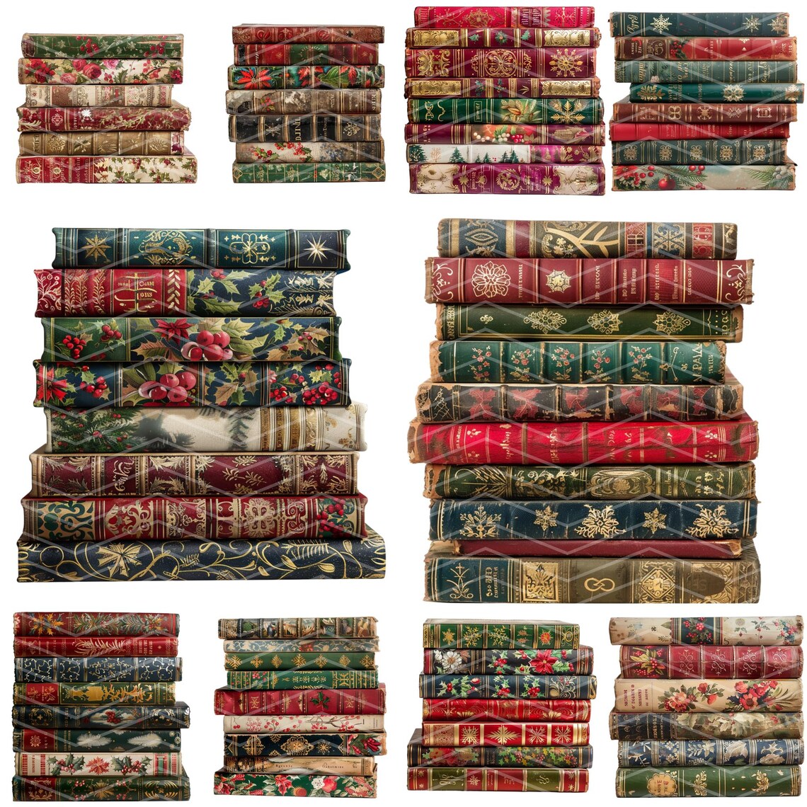 Christmas Book Spine Stack PNG Clipart: 25 Holiday Overlays (digital ...
