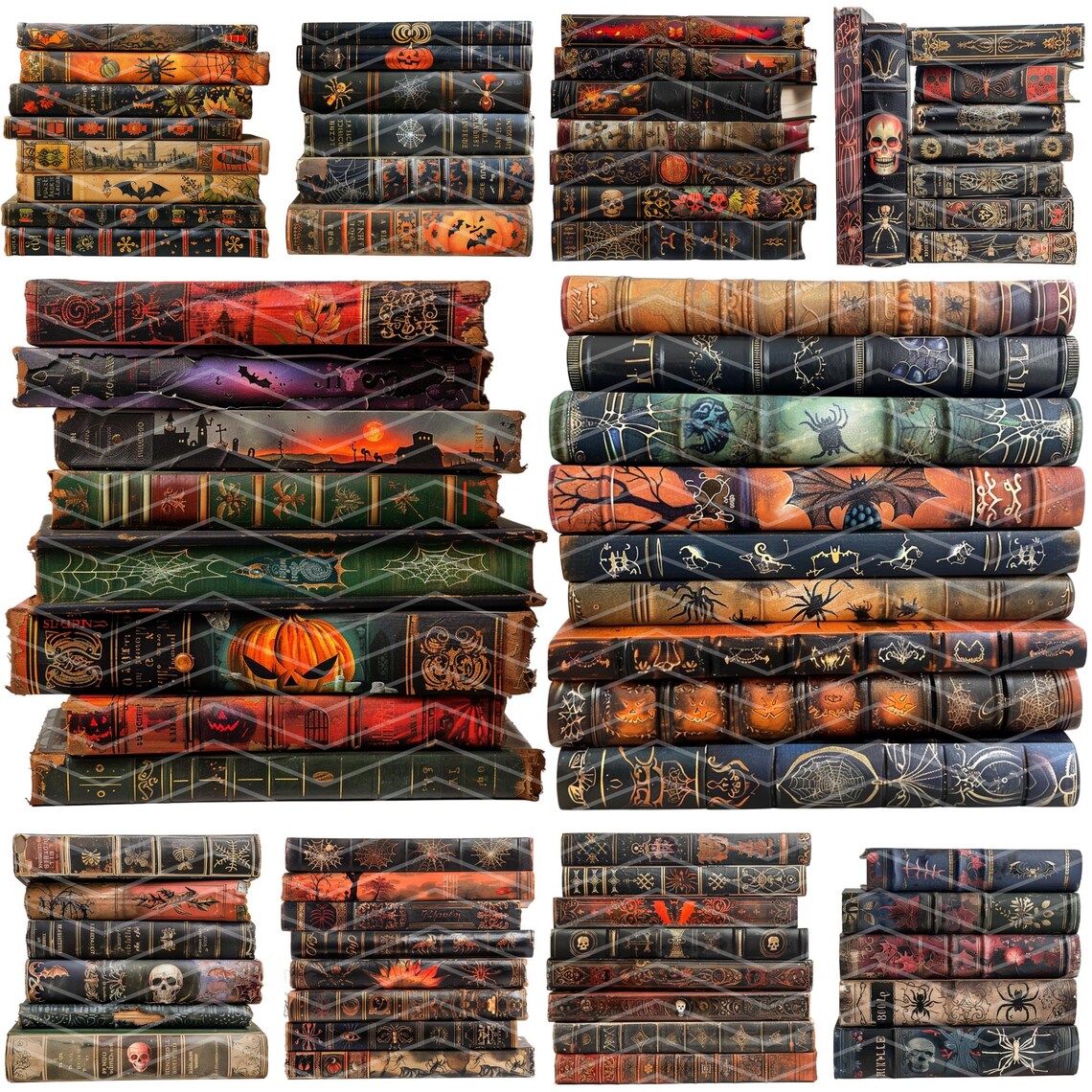 Halloween Book Spine Clipart: Spooky Skull Book Stack PNG (digital ...