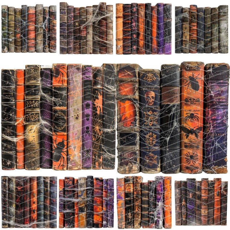 Spooky Halloween Book Spine Clipart: Cobweb PNG Images (digital ...