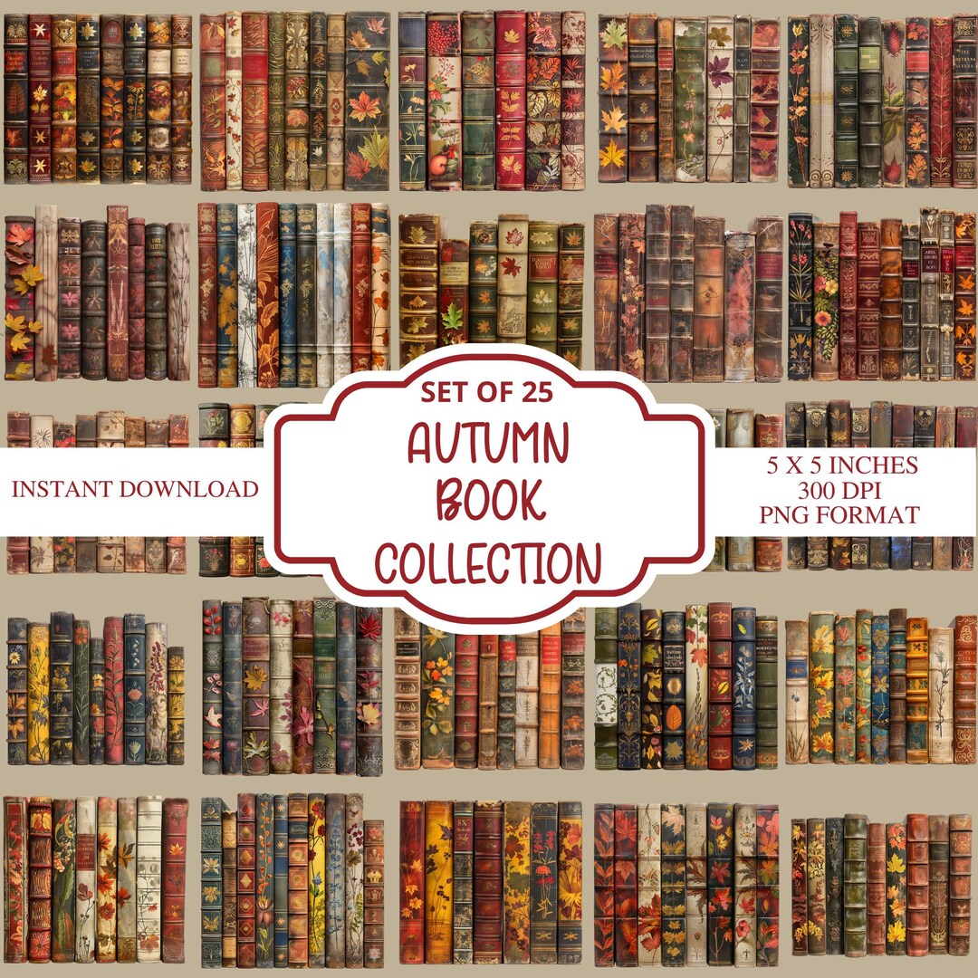 Fall Book Spine Clipart: Autumn Leaves PNG Set (digital Download) - Etsy