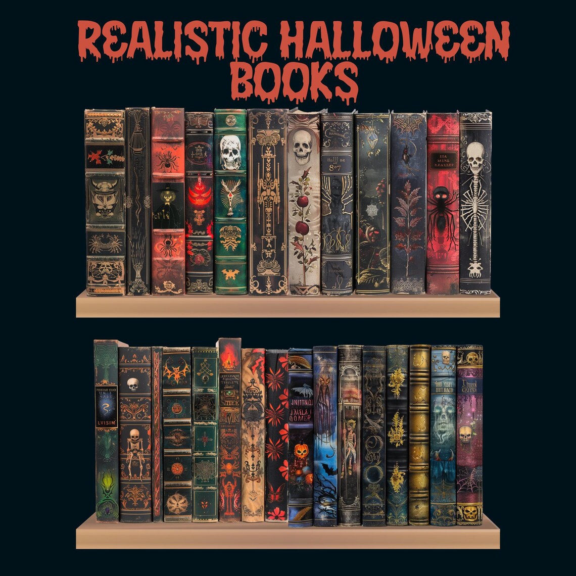Halloween Book Cover Spine Overlay Clipart, Digital Skull Book PNG ...