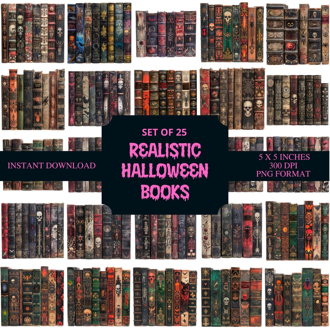 Halloween Book Cover Spine Overlay Clipart, Digital Skull Book PNG ...