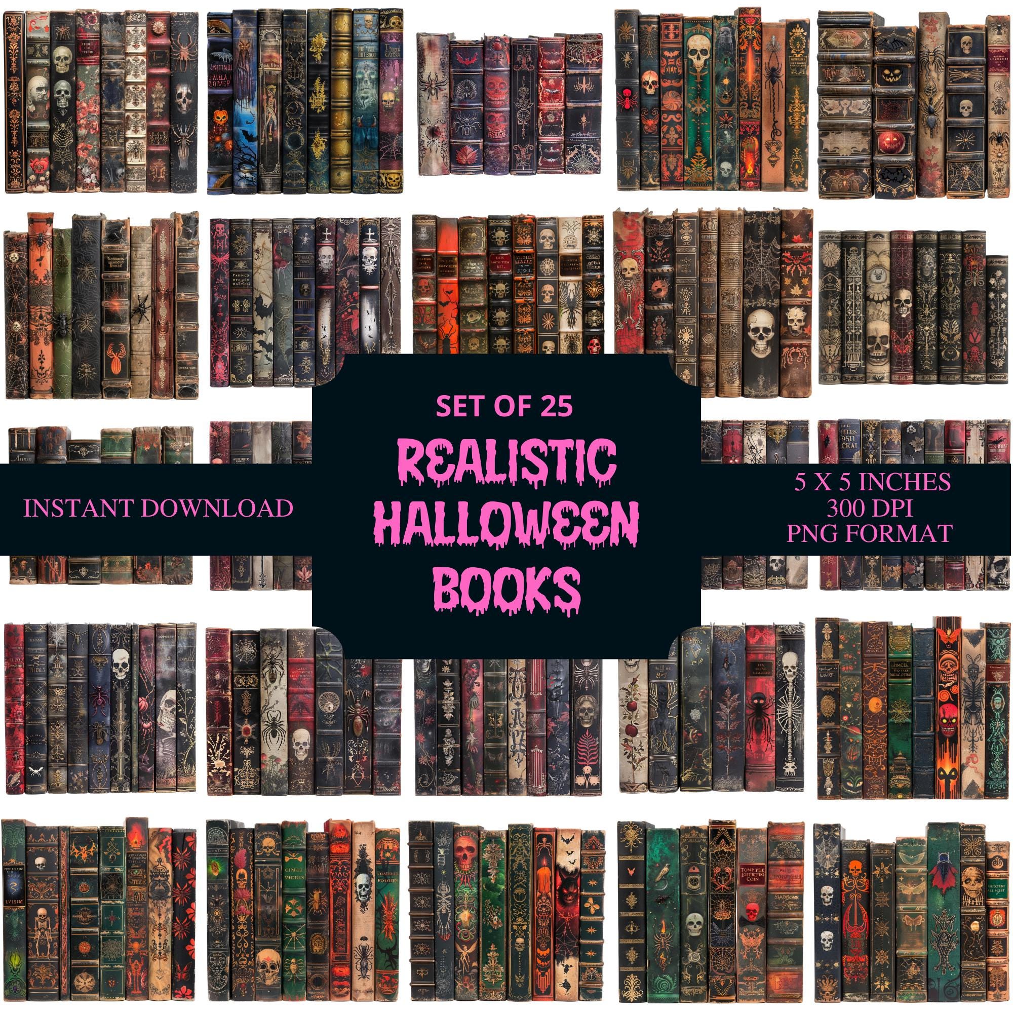 Halloween Book Cover Spine Overlay Clipart, Digital Skull Book PNG ...