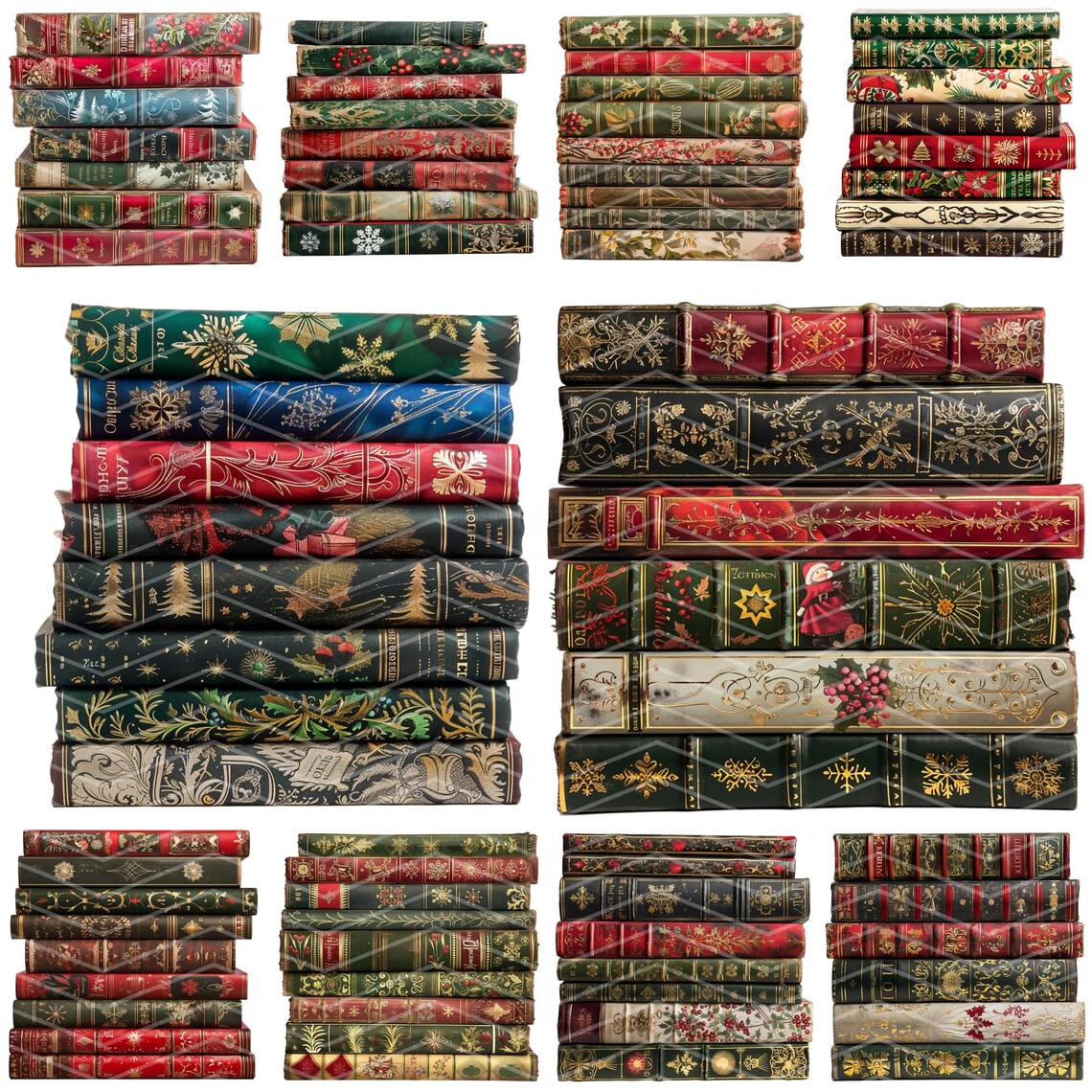 Festive Stack of Christmas Book Spines PNG Clipart Set, 25 Realistic ...