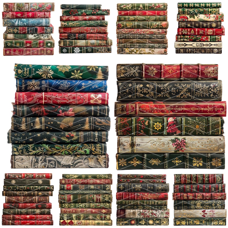 Festive Stack of Christmas Book Spines PNG Clipart Set, 25 Realistic ...