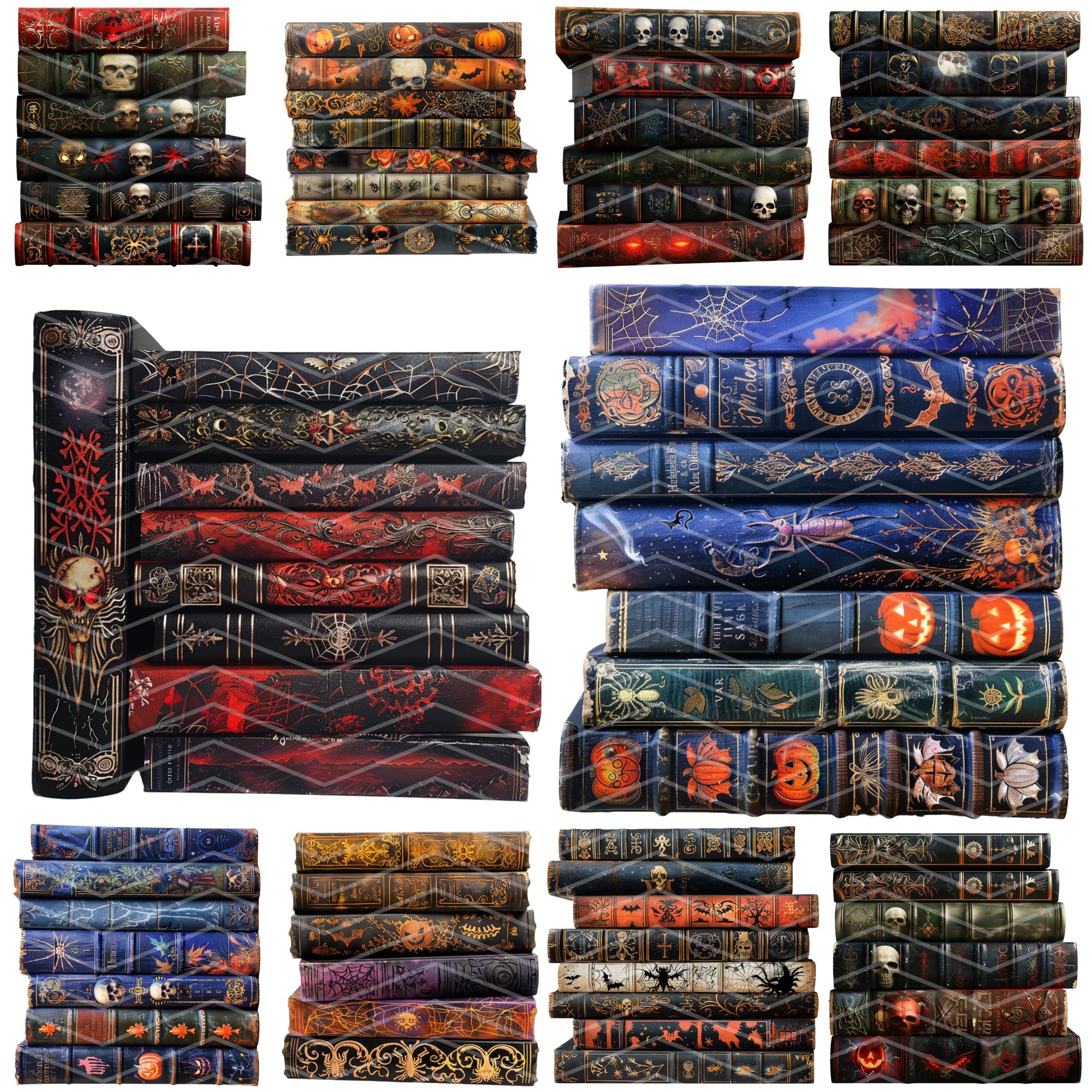 Halloween Book Stack Cover Spine Clipart, Digital Skull Book PNG Images ...