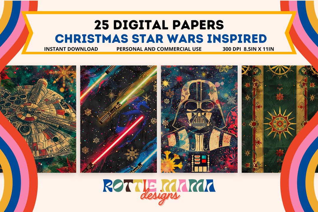 Festive Christmas Star Wars Inspired Digital Paper, Digital Scrapbook ...