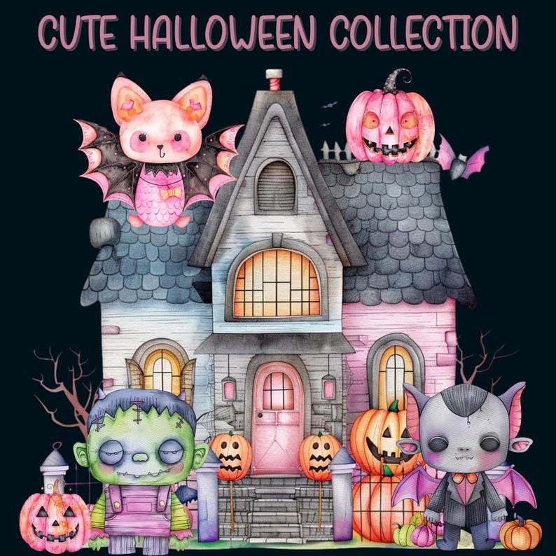 Cute Haunted Halloween Monster Clipart PNG Files Set of 25, Adorable ...
