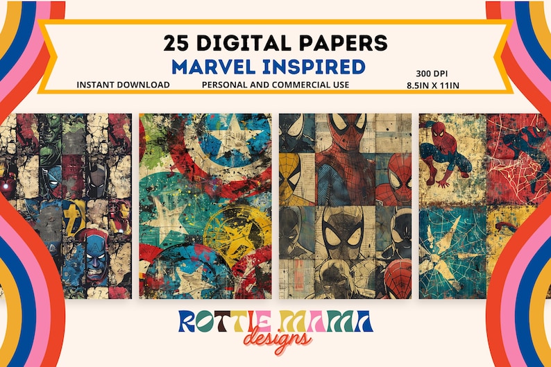 Superhero Inspired Digital Paper, Digital Scrapbook, Superhero Digital ...