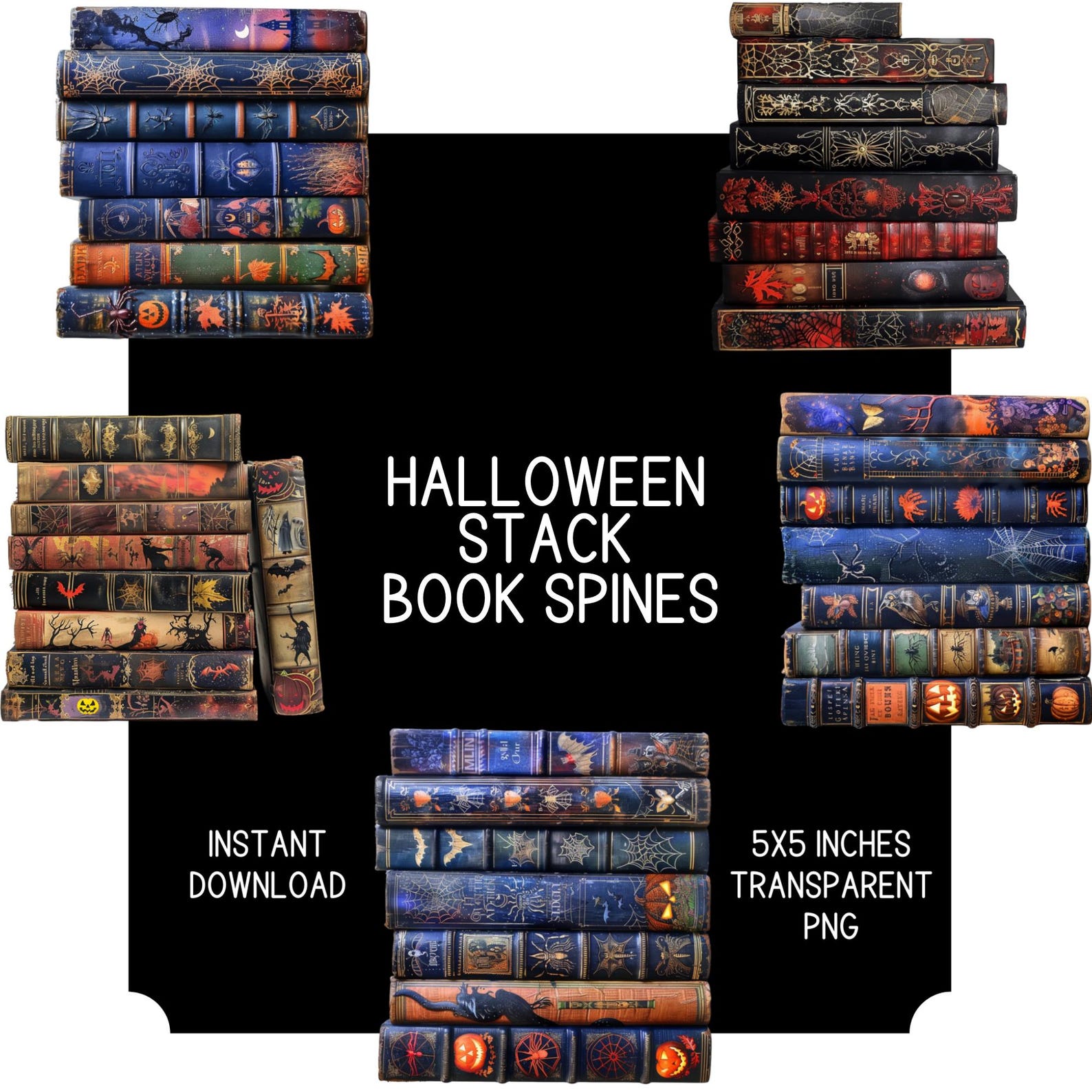 Halloween Book Spine Clipart: Spooky Skull Book Stack PNG (digital ...