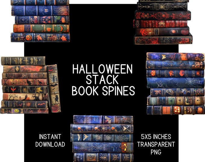 Halloween Book Spine Clipart: Spooky Skull Book Stack PNG (digital ...