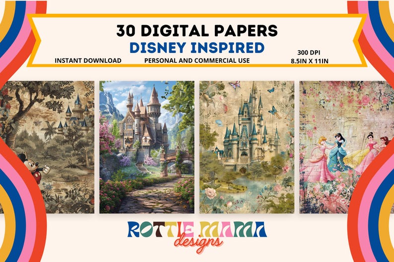 Disney Fairytale Inspired Digital Paper, Digital Scrapbook, Princess ...