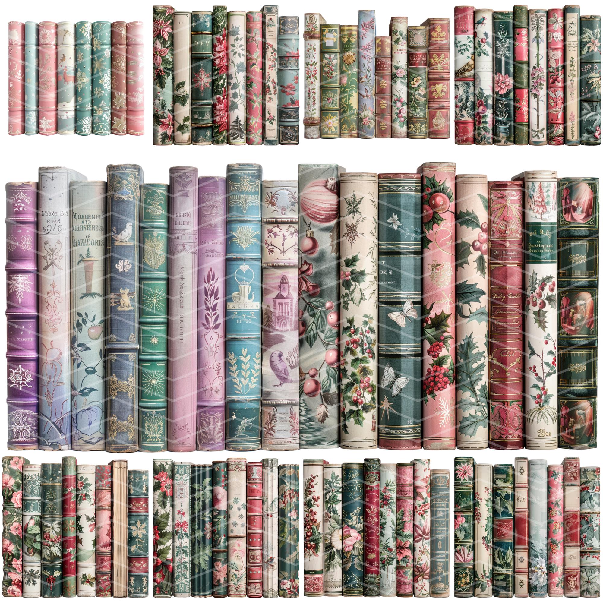 Pastel Christmas Book Spine Clipart PNG, Bundle of 25, Festive Spine ...