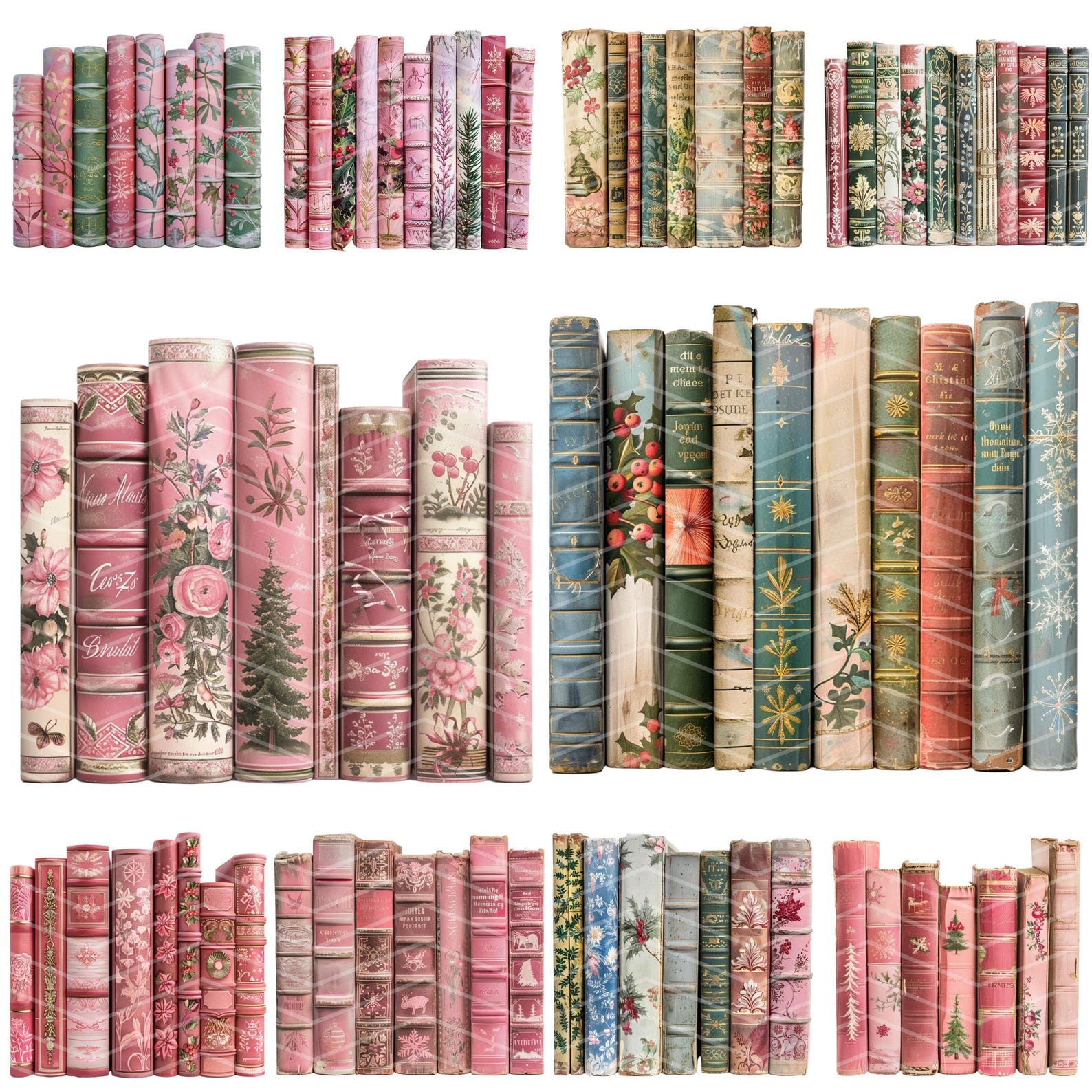 Pastel Christmas Book Spine Clipart PNG, Bundle of 25, Festive Spine ...