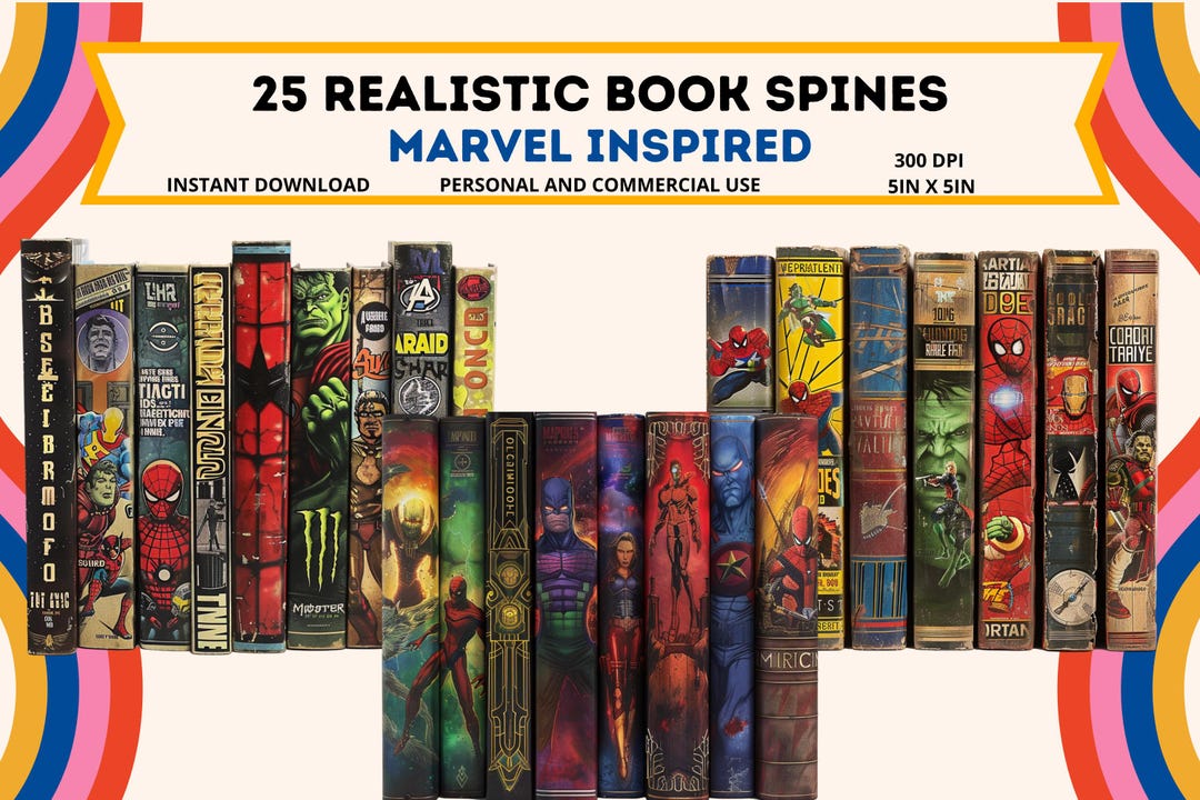Realistic Marvel Super Hero Inspired Book Spines, Digital PNG Files ...