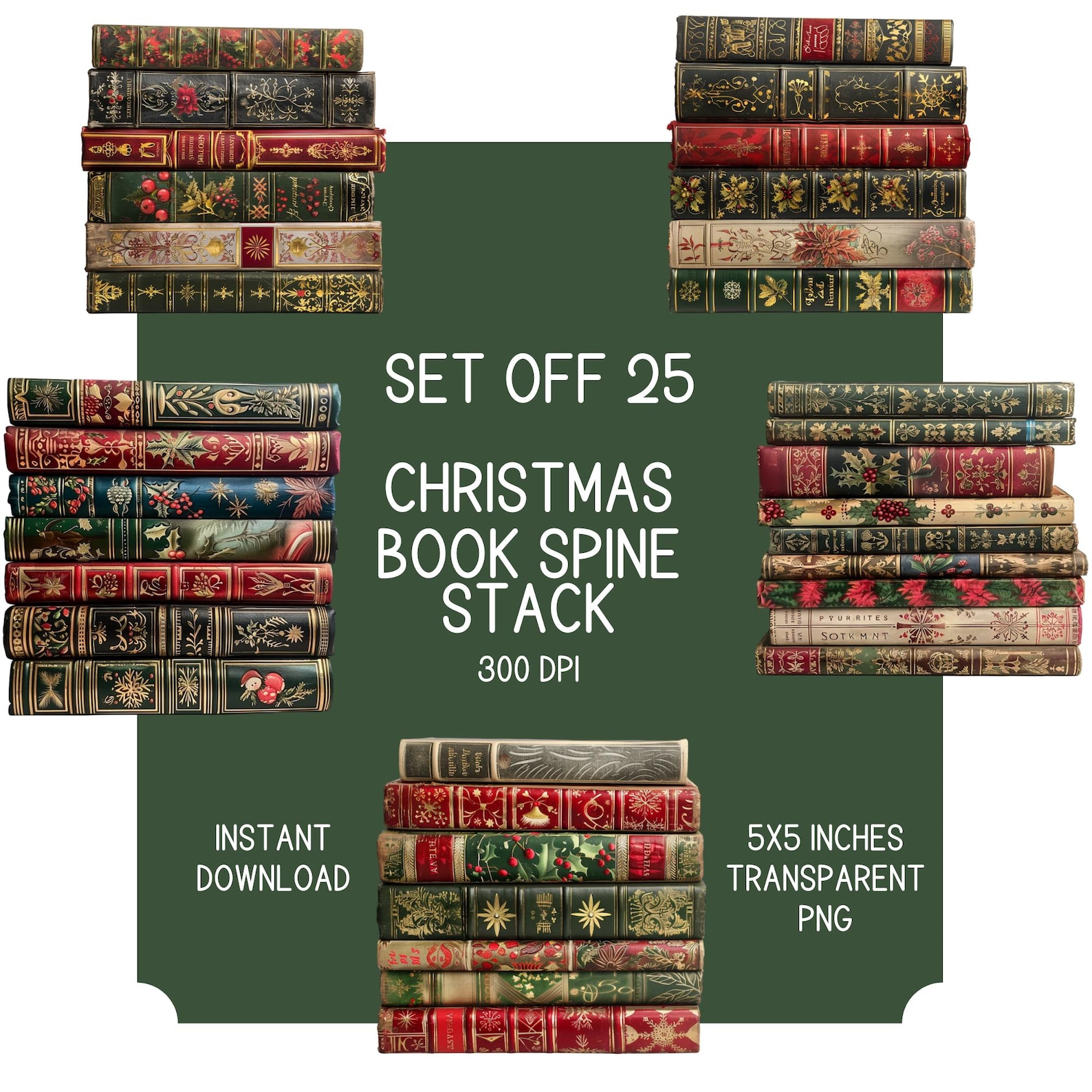 Festive Stack of Christmas Book Spines PNG Clipart Set, 25 Realistic ...