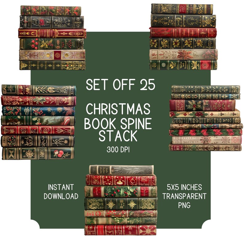 Christmas Book Spine Stack PNG Clipart: 25 Holiday Overlays (digital ...