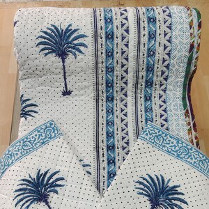 Hand Block Print Quilt Palm Tree Design With Two Matching Pilllows ...