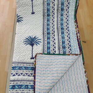 Hand Block Print Quilt Palm Tree Design With Two Matching Pilllows ...
