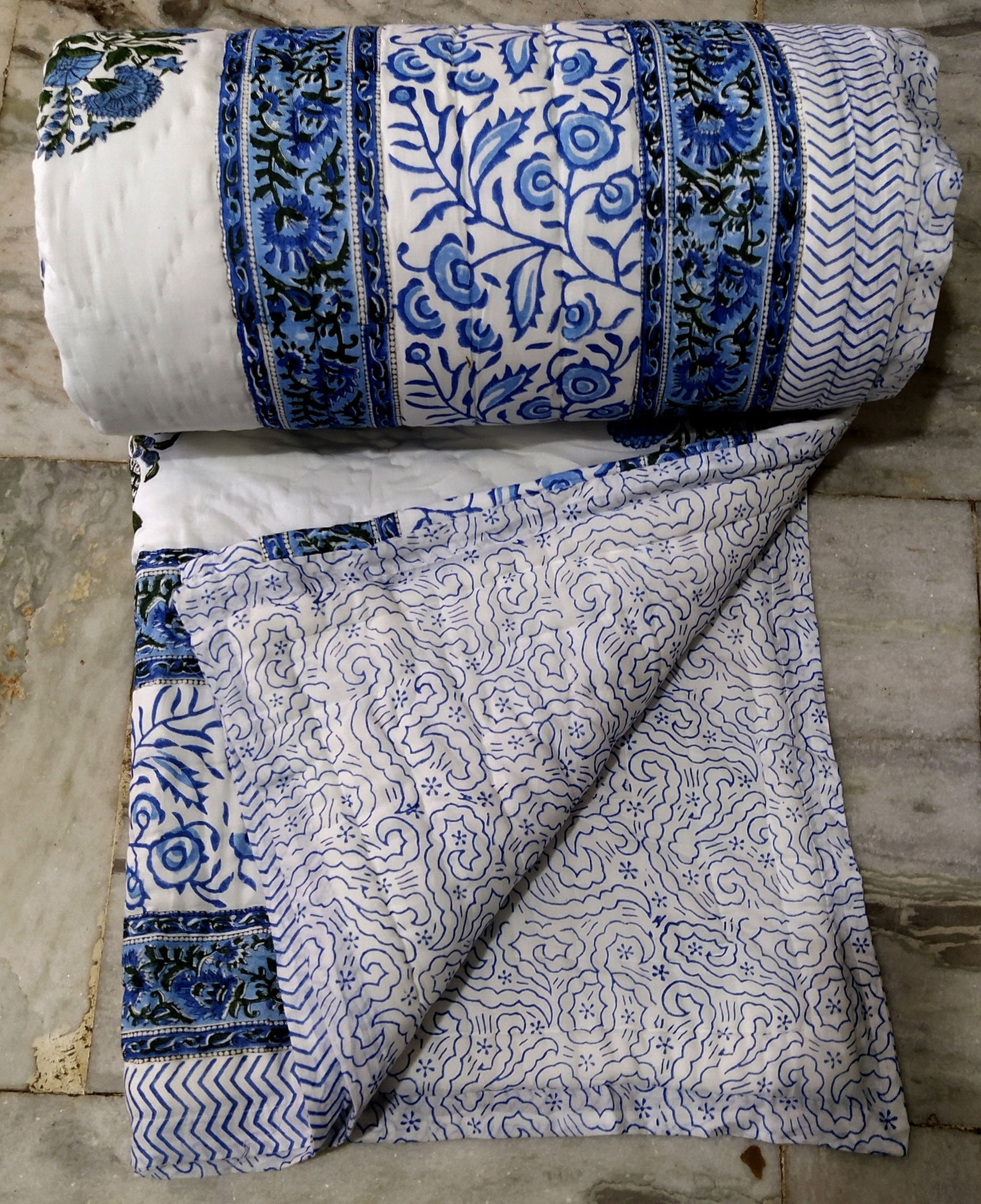 Indian Block Print Quilt Handmade Quilt Floral Christmas - Etsy