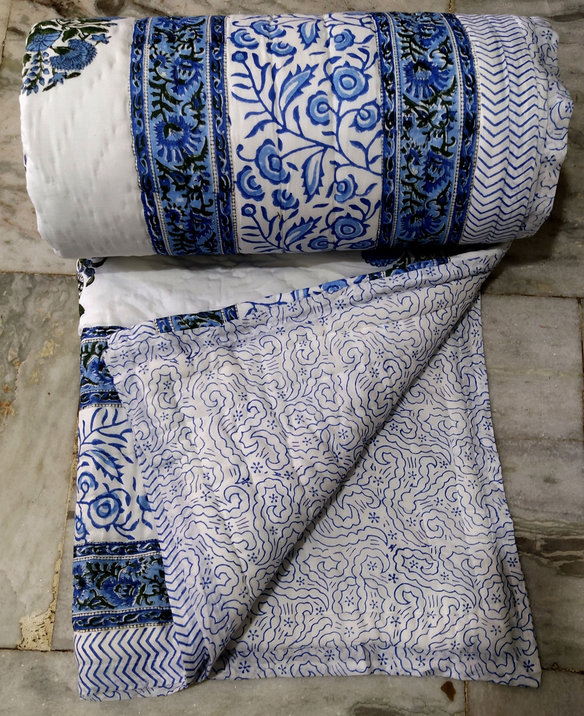 Indian Block Print Quilt Handmade Quilt Floral Christmas - Etsy