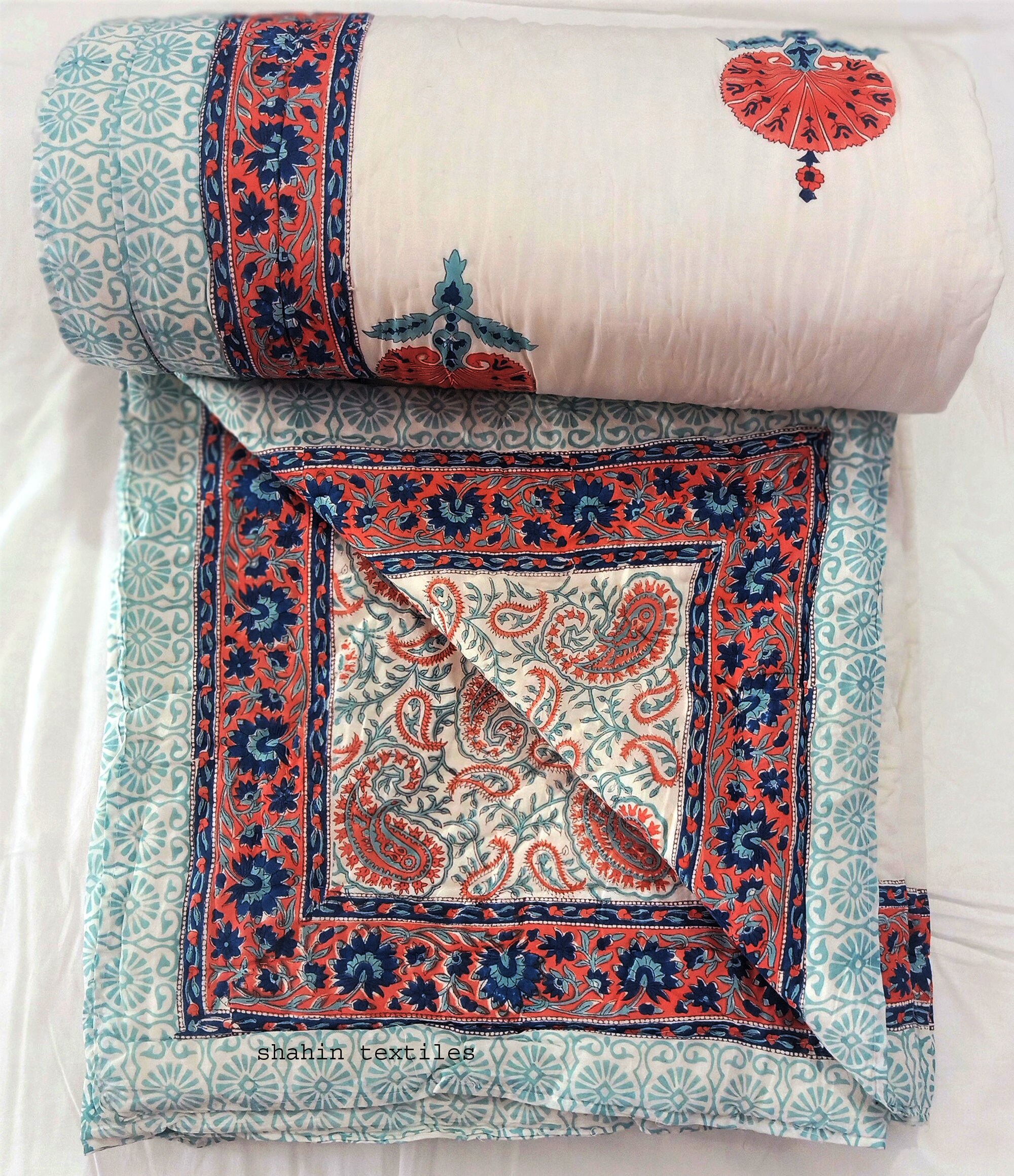 Multicoloured Hand Block Printed Reversible Smooth Ultra Warm | Etsy