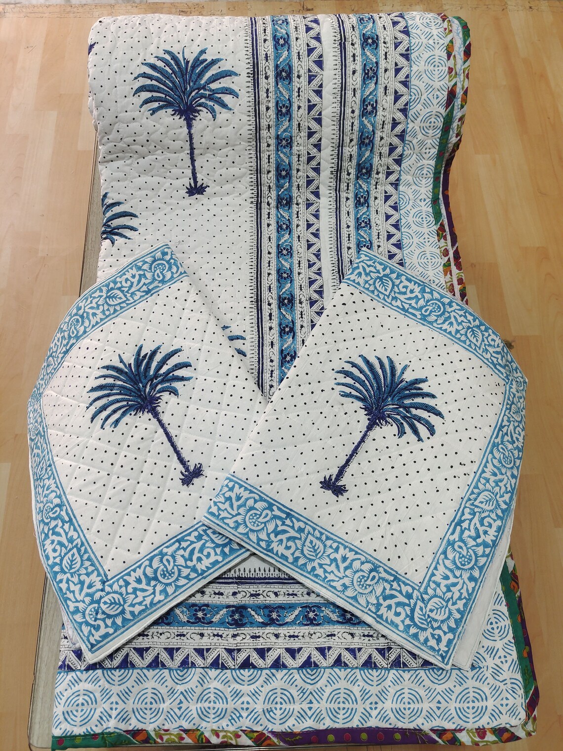 Hand Block Print Quilt Palm Tree Design With Two Matching - Etsy