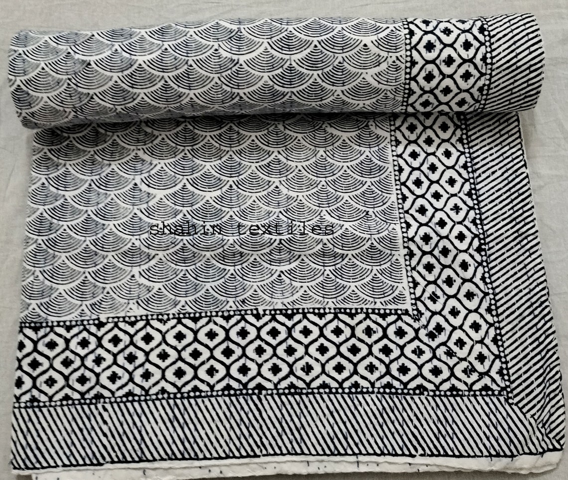Hand Block Print Kantha Quilt Cotton Kantha Throw Hand Block - Etsy