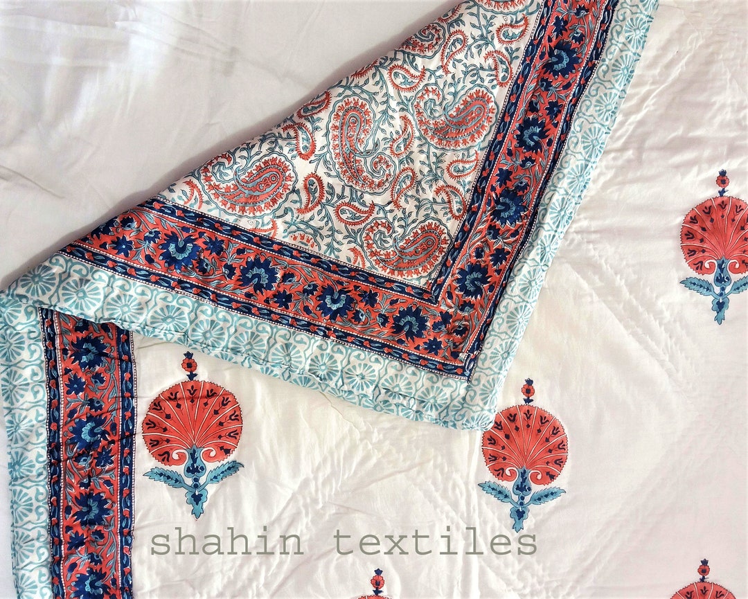 Multicoloured Hand Block Printed Reversible Smooth Ultra Warm Home ...