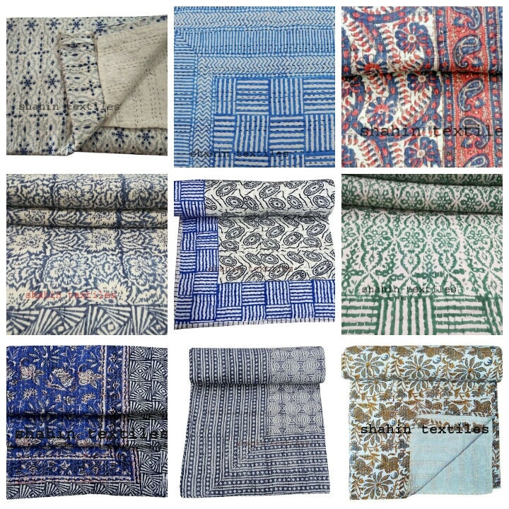 Indian kantha Quilt Kantha Quilt Hand Block print Kantha | Etsy