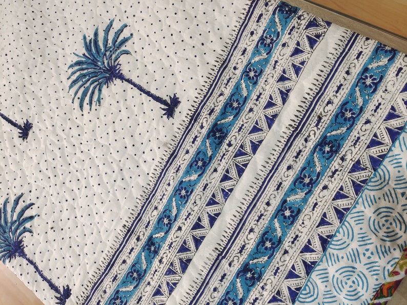 Hand Block Print Quilt Palm Tree Design With Two Matching - Etsy