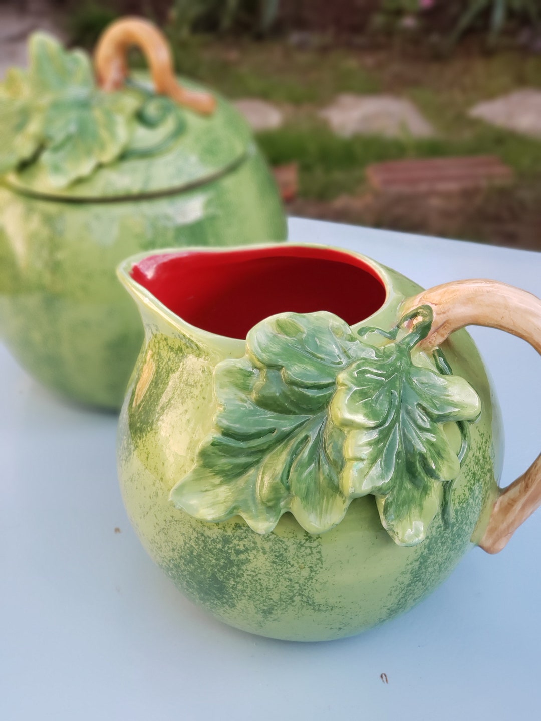 Ceramic Pitcher and Ice Cube Pot With Vine Leaf Gisèle Graham London ...