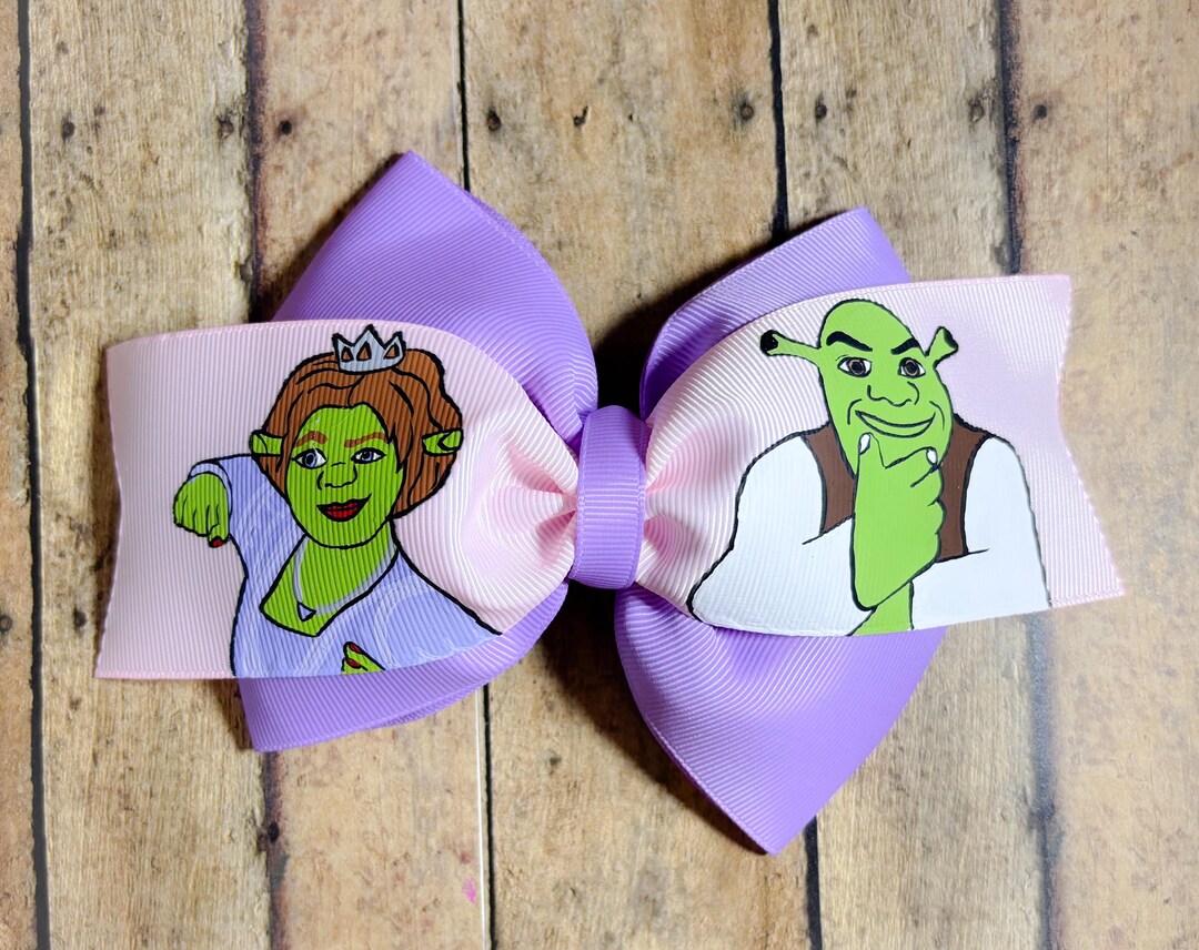 Dreamworks Shrek Hand Painted Hair Bow, Shrek and Fiona Hair Bow, Ogres ...