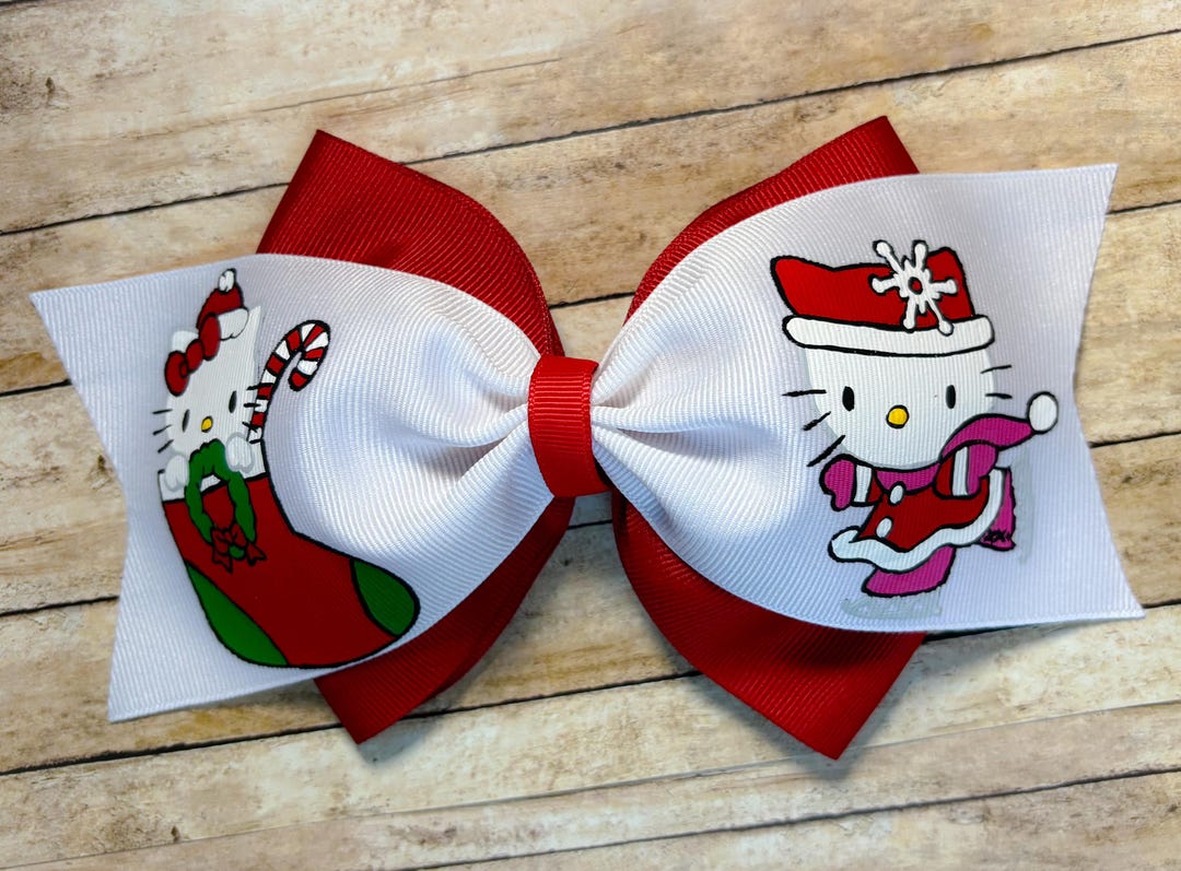 Christmas Kitty Cats Hand Painted Hair Bow, Disney Hand-painted Hair ...