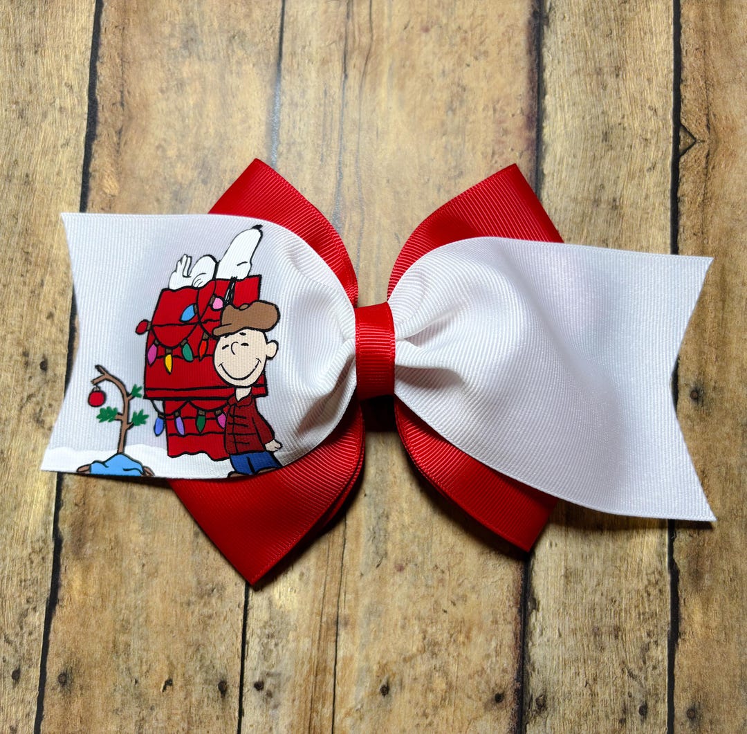 Christmas Snoopy & Charlie Brown Hair Bow, Peanuts Hand-painted Holiday ...