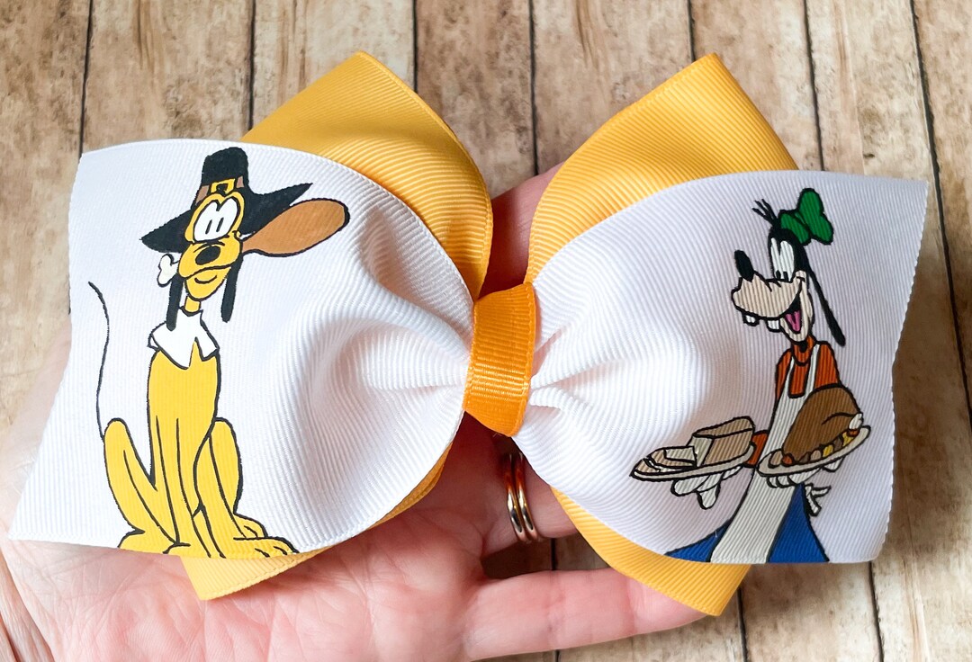 Disney Thanksgiving Goofy and Pluto Hand Painted Hair Bow, Thanksgiving ...