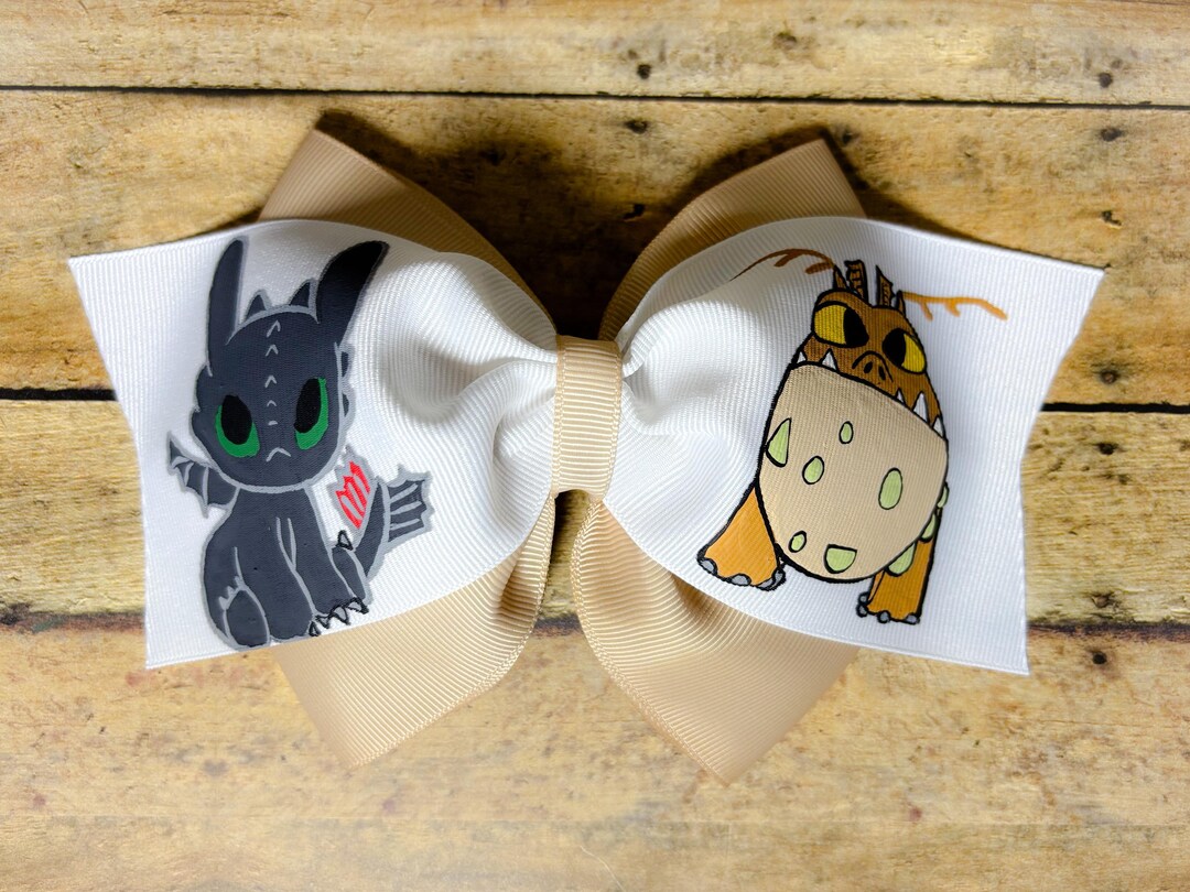 Hand Painted How to Train Your Dragon Hair Bow: Toothless & Meatlug - Etsy