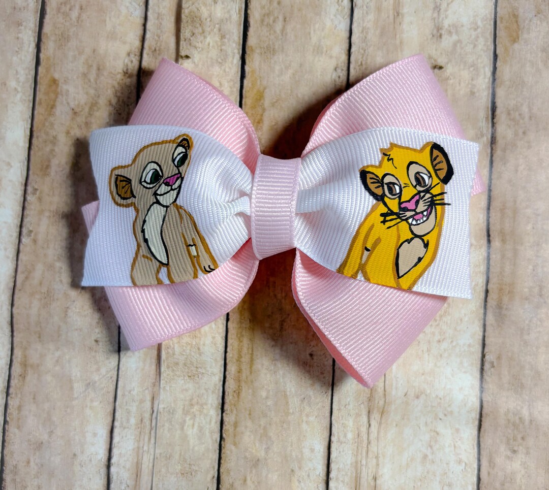 Disneys Lion King Hand Painted Hair Bow, Nala and Simba as Cubs, Disney ...