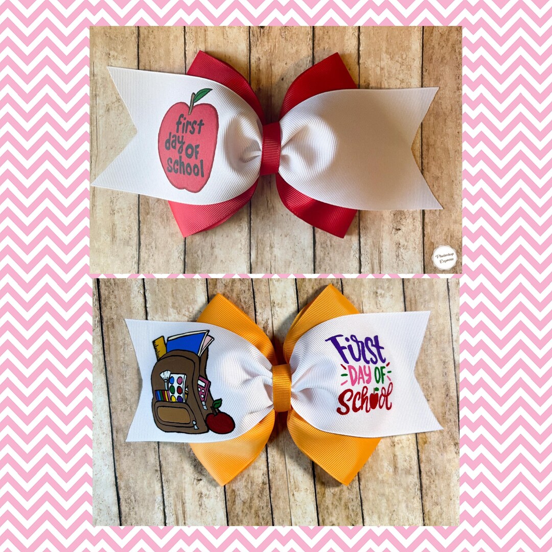 Back to School Hand Painted Hair Bows, Back to School, Hair Bow, School ...