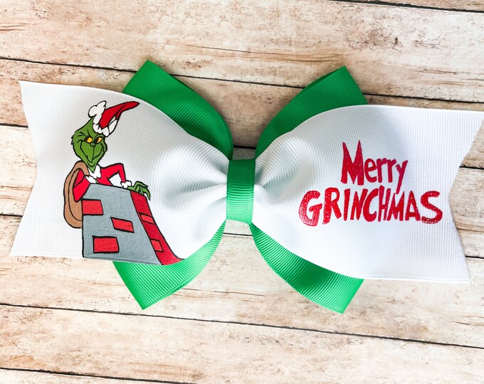 How the Grinch Stole Christmas Hand Painted Hair Bow, Grinch, Dr. Seuss ...