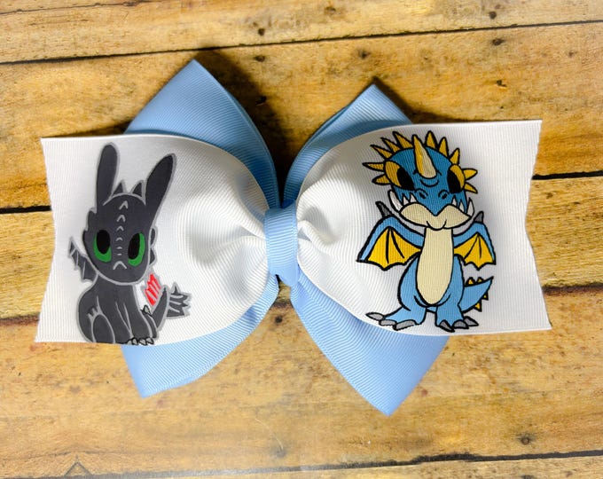 Hand Painted Toothless & Stormfly Hair Bow - How to Train Your Dragon ...