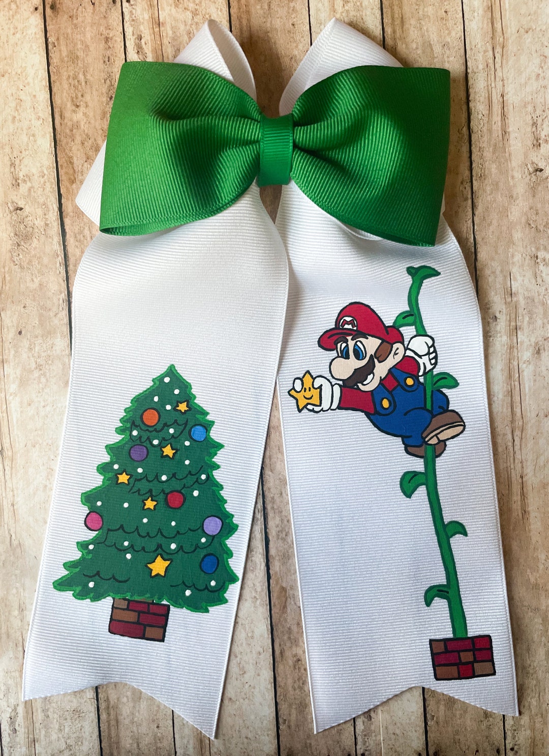 Christmas Themed Mario Hand Painted Hair Bow, Mario Bros, Mario ...