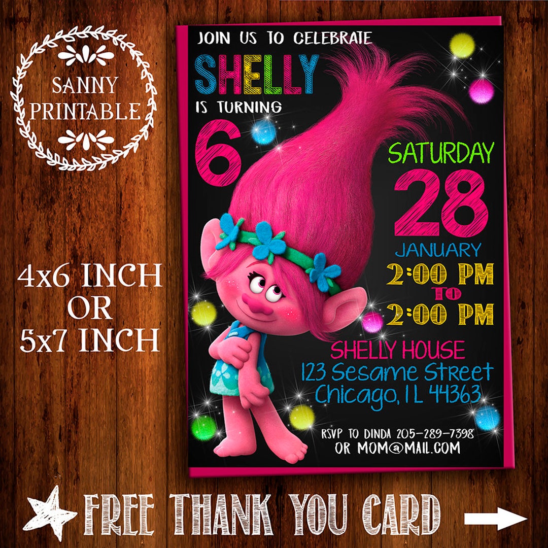 Trolls Invitation, Trolls Birthday Party, Trolls Birthday Invitation ...